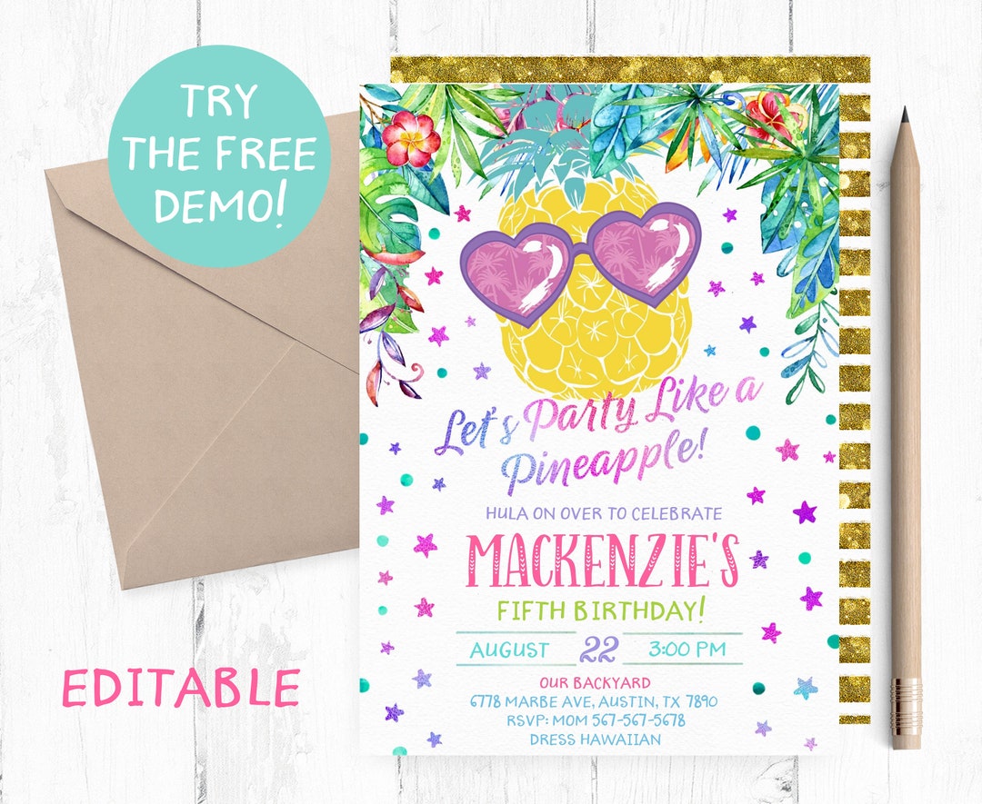 Editable Party Like a Pineapple Invitation, Party Like a Pineapple ...