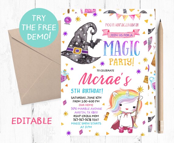 Magic Birthday Invitation Magic Party Invitation Magic | Etsy