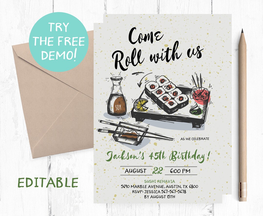 Sushi Invitations, Sushi Invitation, Sushi Birthday Party, Japan ...