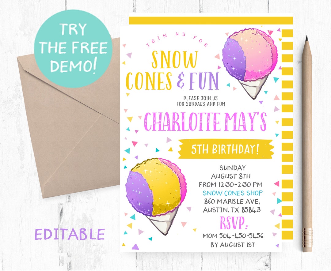 Editable Snow Cone Birthday Invitation Snow Cone Editable - Etsy