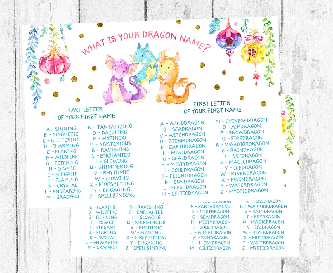 Dragon Name Game, Birthday Party Activity (instant Download) - Etsy