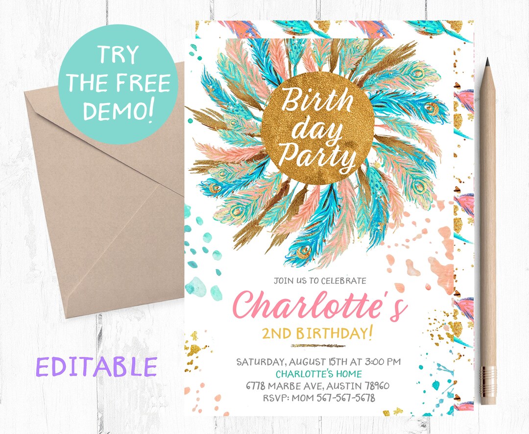 Peacock Invitations, Peacock Birthday Invitations, Peacock Birthday ...