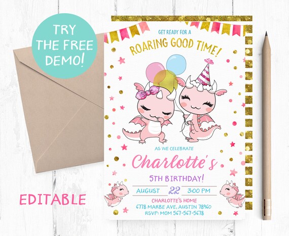 Roaring Good Time Invitation Dragons Birthday Party - Etsy