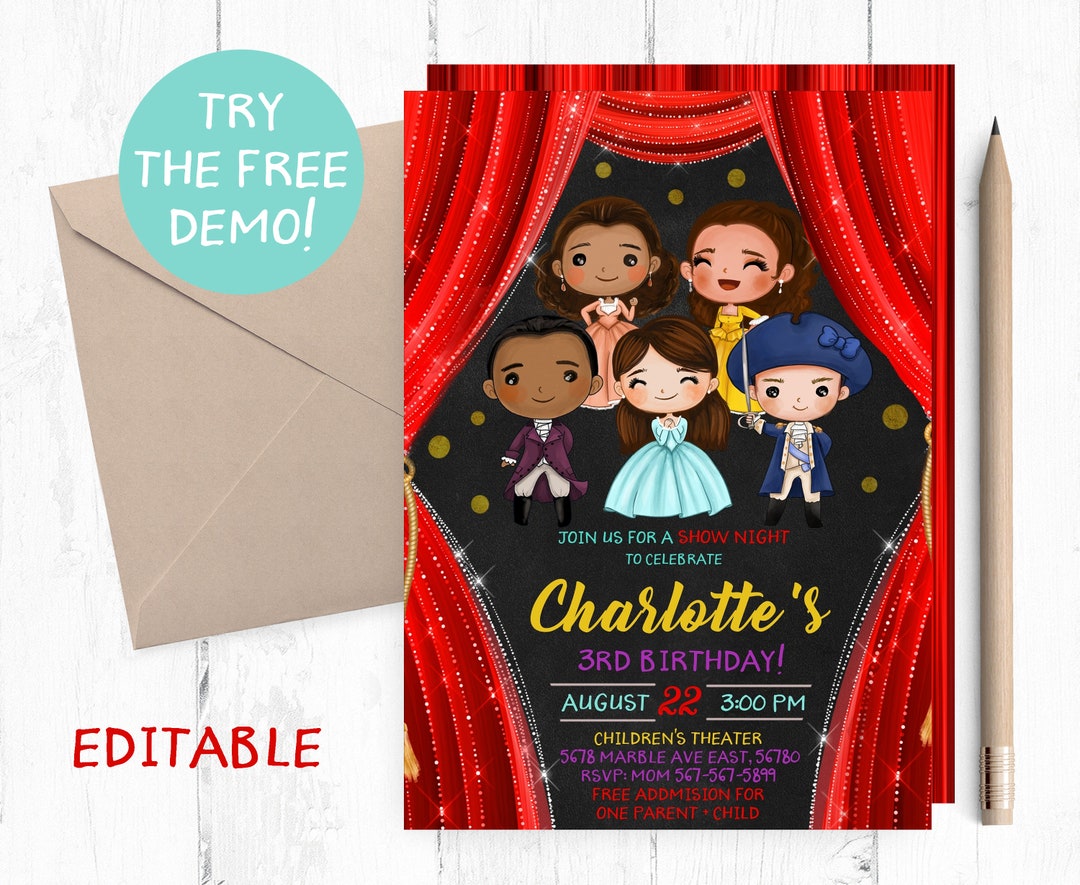 Editable Children's Theater Invitation, Broadway Birthday Invitation ...