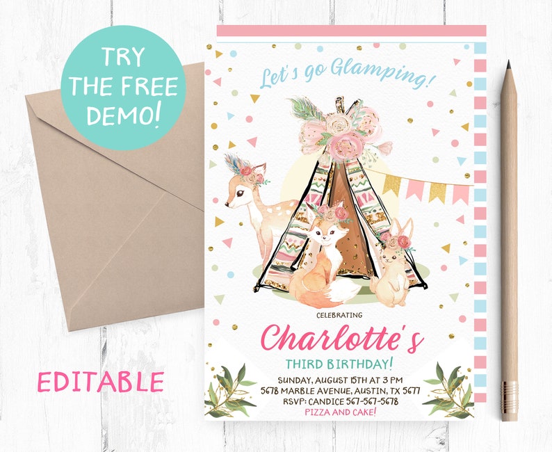 Editable Glamping Invitation Let's Go Glamping - Etsy