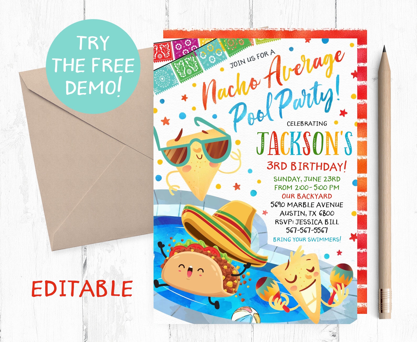 Editable Nacho Average Pool Party Nacho Average Pool Party | Etsy