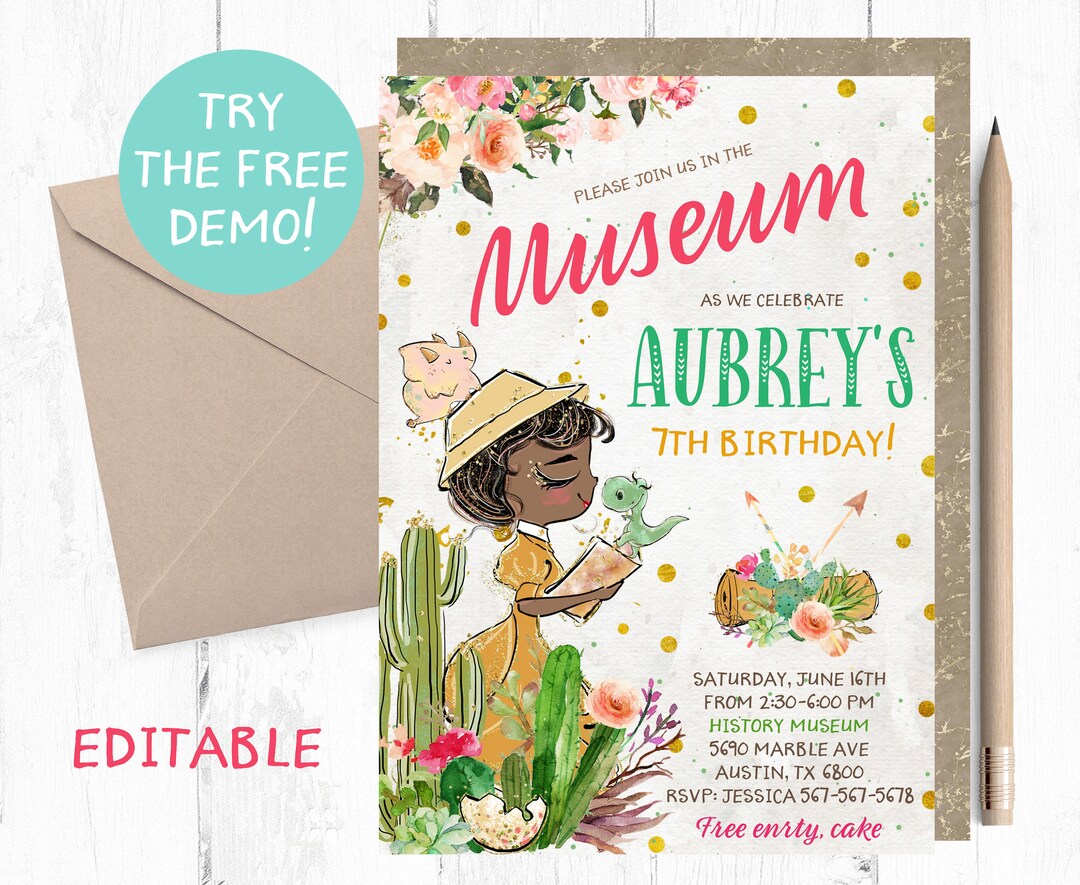 Editable Black Girl Museum Invitation, Museum Party Invitation Template ...