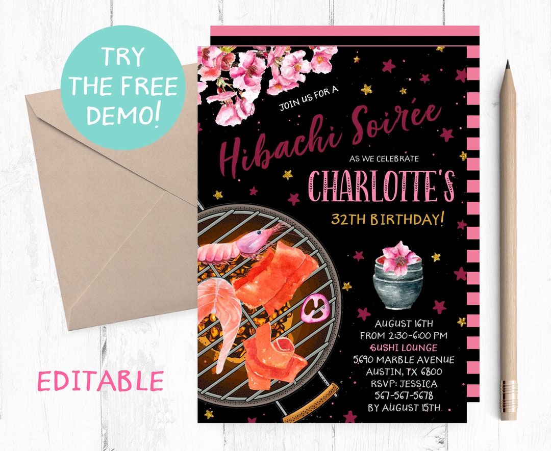 Editable Hibachi Invitation Template. Hibachi Soiree Invitation, Adult ...