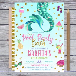 Editable Mermaid Pool Invitation, Mermaid Pool Party Bash, Mermaid Tail ...