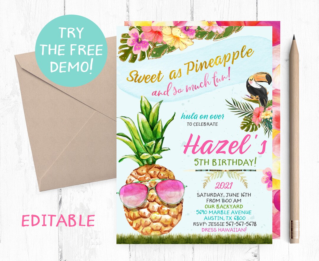 Sweet as Pineapple Invitation, Pineapple Invitation, Pineapple Birthday ...
