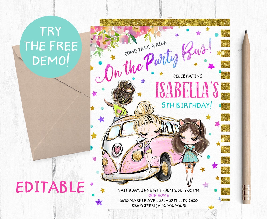 Editable Party Bus Invitation Party Bus Birthday Party Party - Etsy