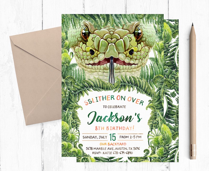 Snake Invitation Boy Boy Snake Birthday Party Snakes | Etsy