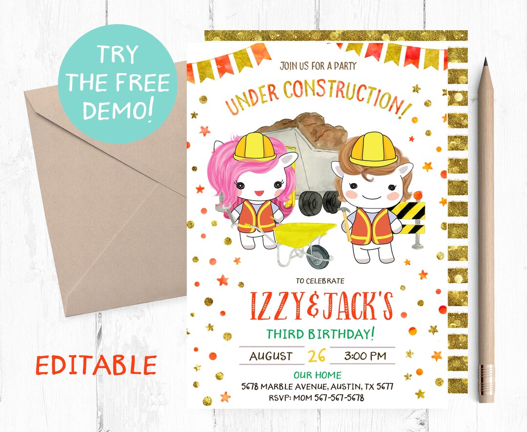 Joint Construction Invitations, Joint Construction Birthday Party ...