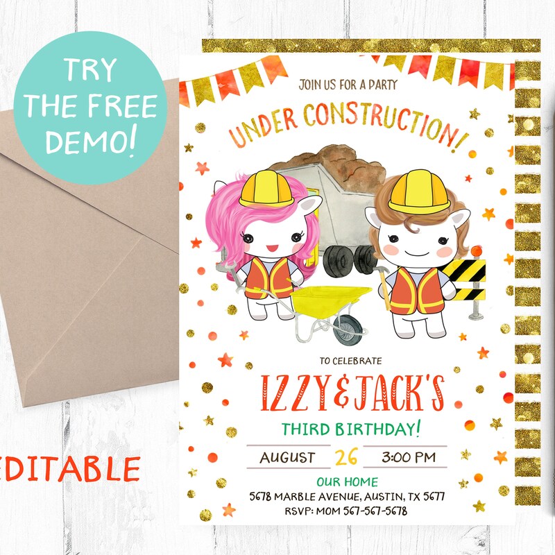 Construction Invite - Etsy