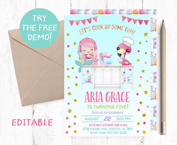 Cooking Birthday Party Invitation Unicorn Chef Invitations | Etsy