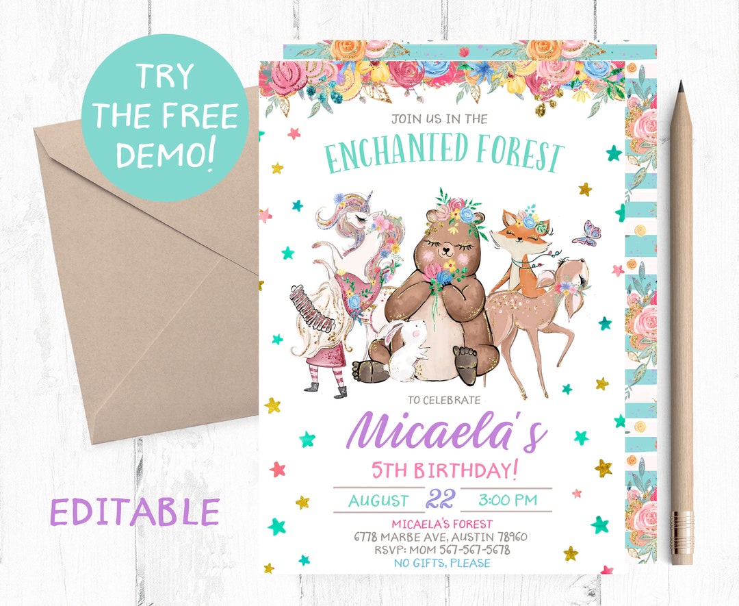 Spring Enchanted Forest Invitation, Enchanted Forest Invitations ...