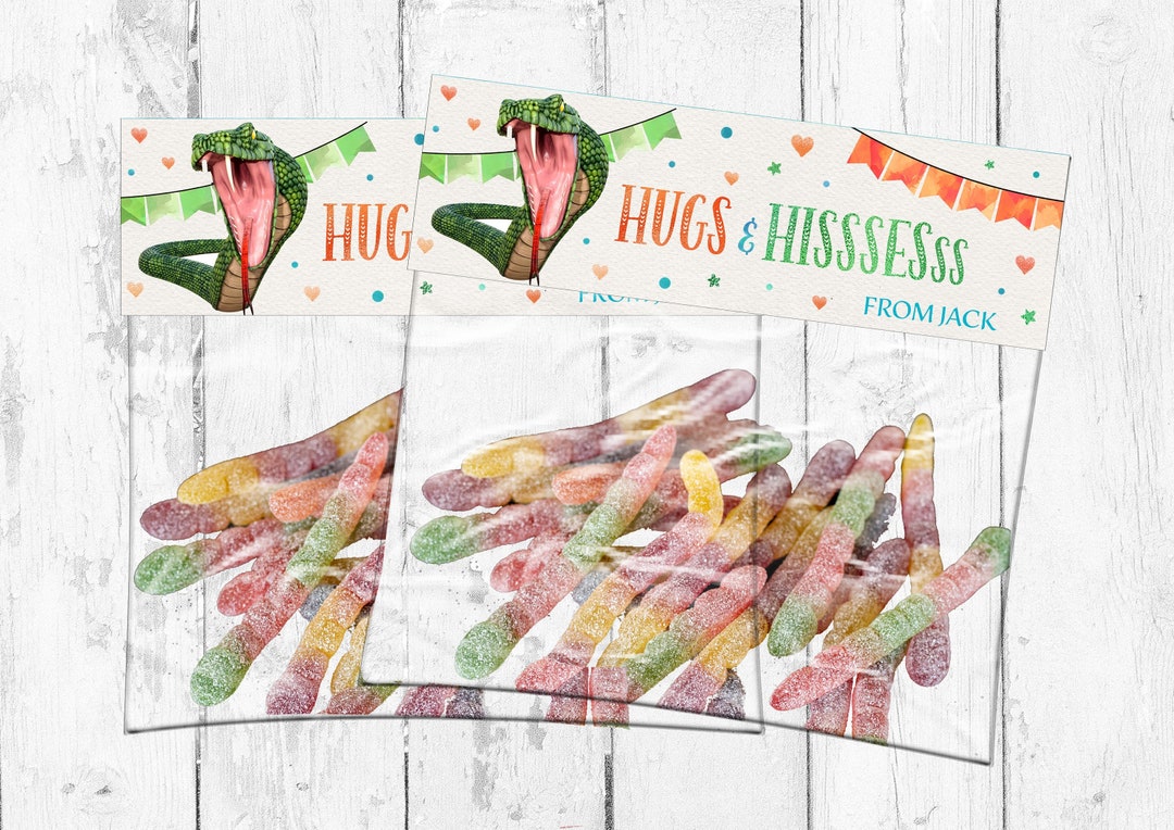 Snake Valentine Favor Labels, Hugs and Hisses Instant Labels, Snake ...