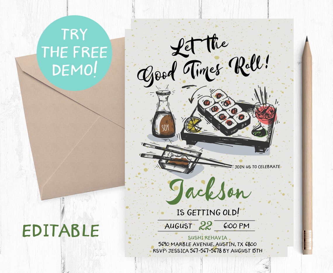 Editable Men Sushi Template Editable Sushi Invitation Sushi | Etsy