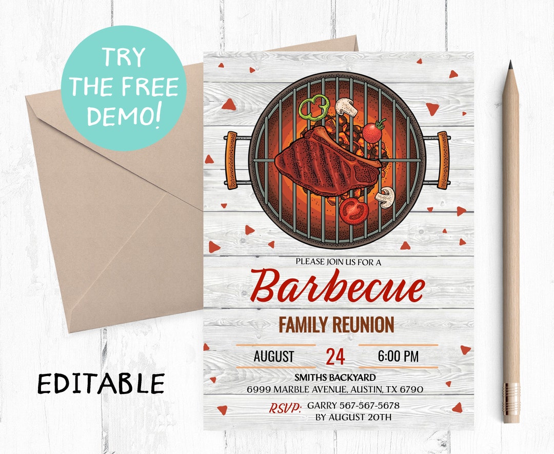 Editable Barbecue Template, BBQ Family Reunion Invitation, BBQ Family ...