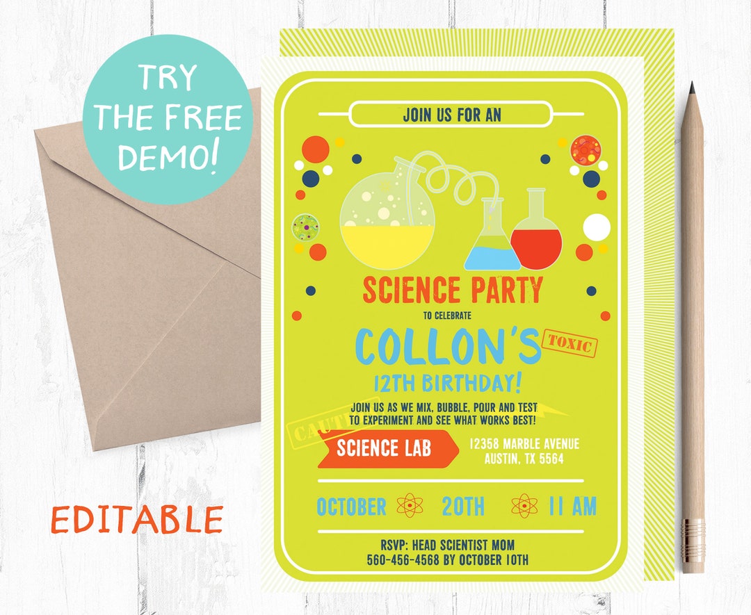 Science Birthday Invitation, Science Birthday Invitations, Science ...