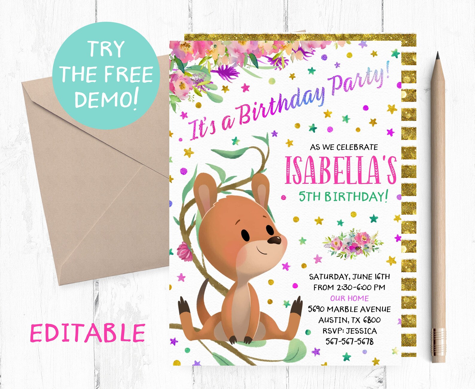 Editable Kangaroo Invitation Kangaroo Birthday Party - Etsy