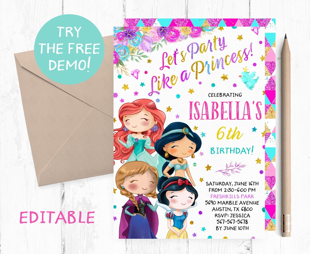 Editable Princesses Invitation, Royal Invitation Template, Royal ...