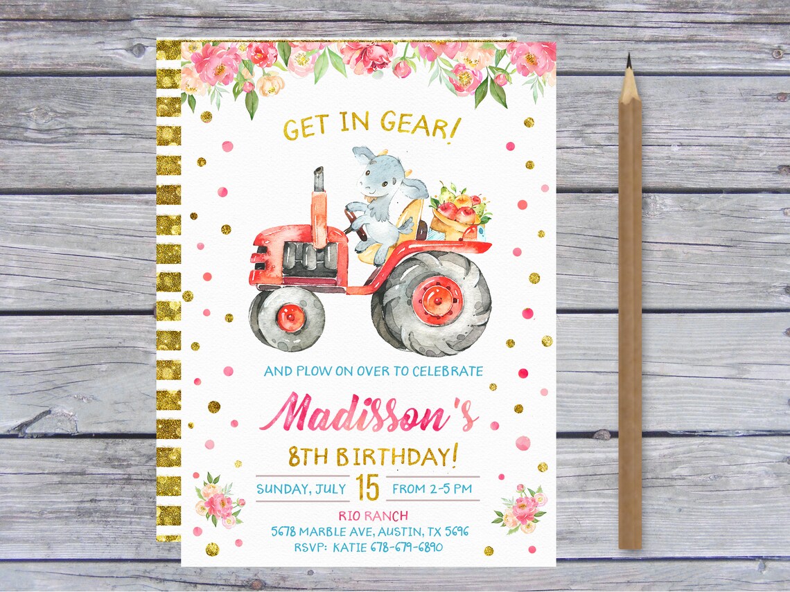 Red Tractor Invitations Red Tractor Invitation for Girl Red | Etsy