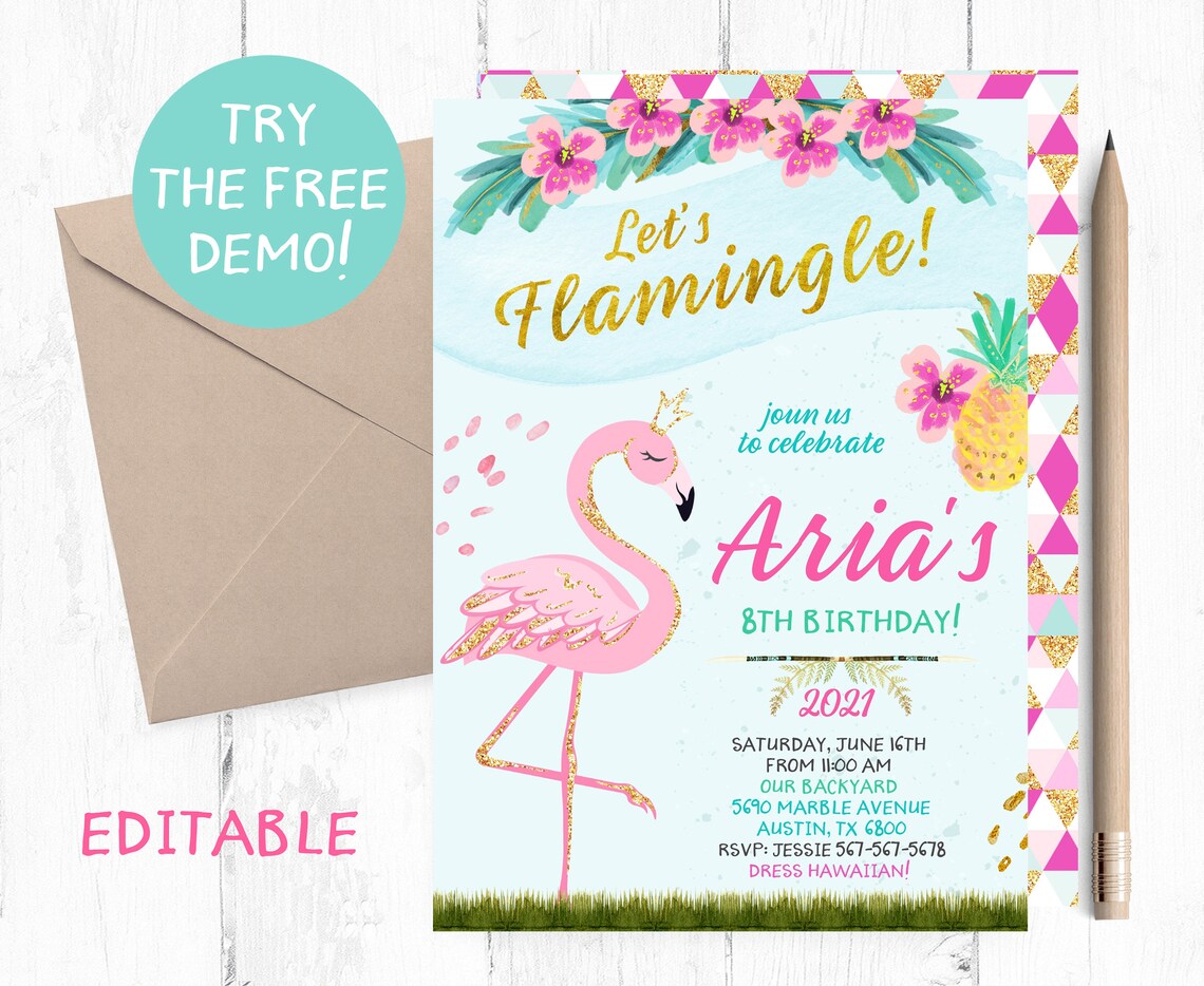 Flamingle Invitation Flamingo Birthday Invitations Flamingo | Etsy