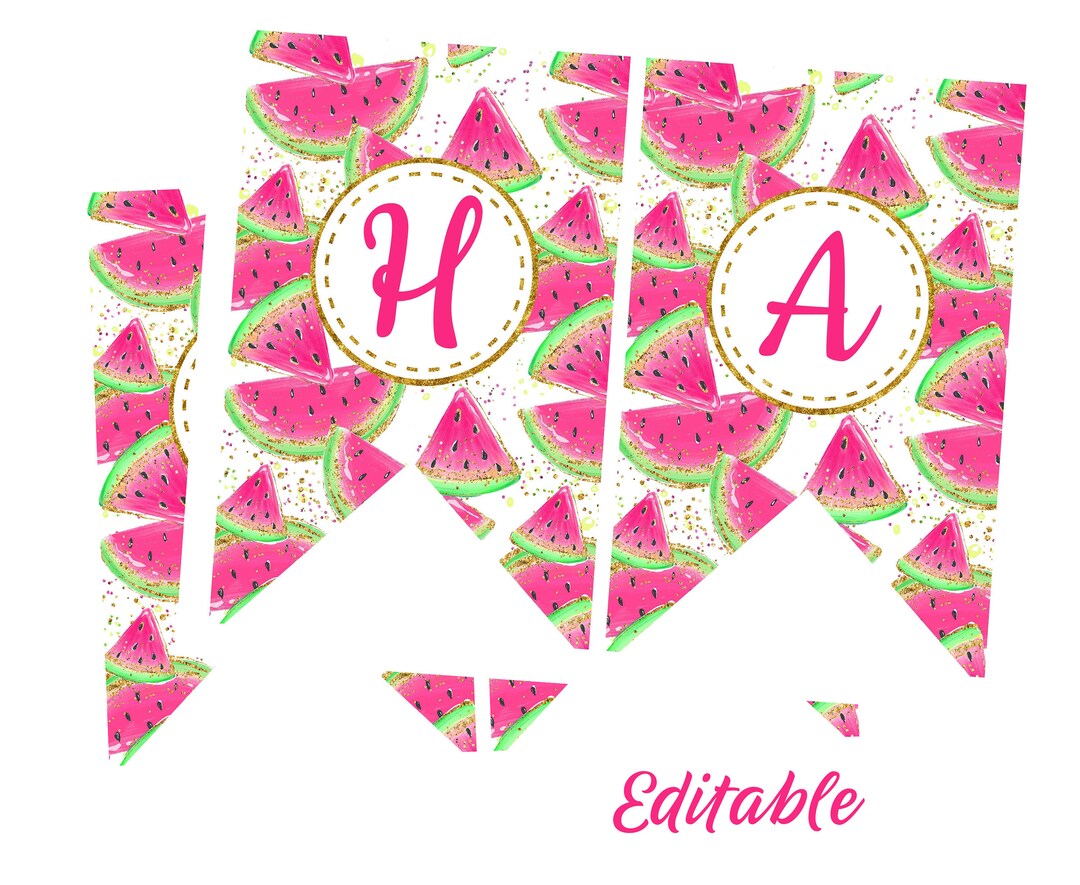 Editable Watermelon Birthday Bunting Template (digital Download) - Etsy
