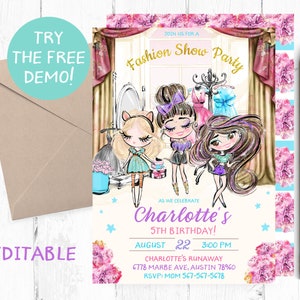 Fashion Girls Instant Invitation, Fashion Party Invitation Template ...