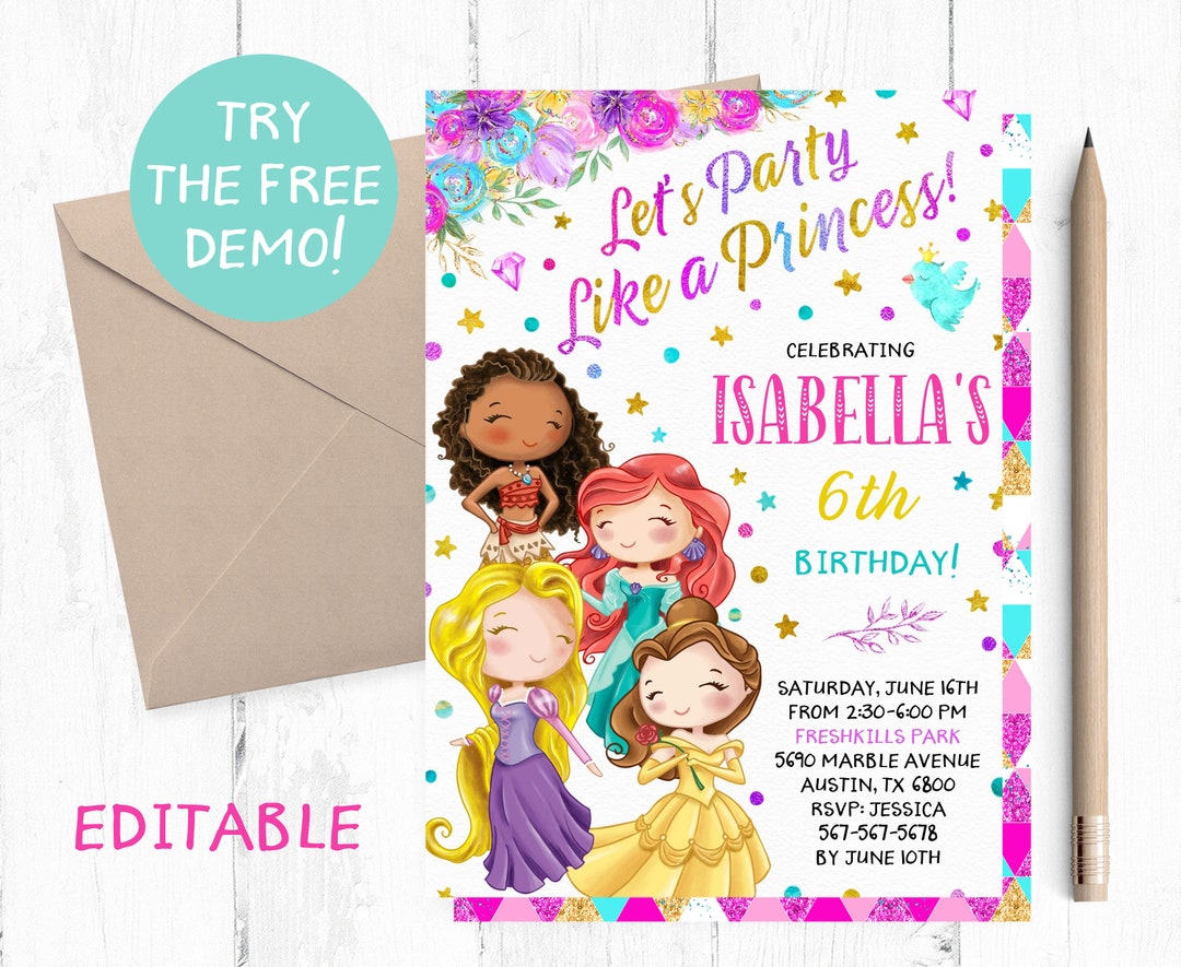 Editable Princess Invitation, Princesses Birthday Party, Party Like a ...