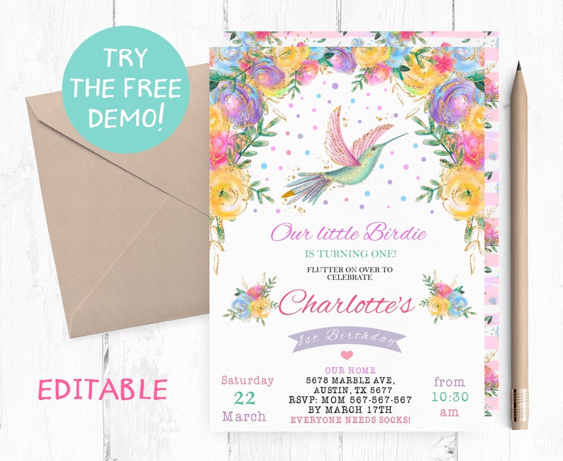 Editable Birdie Invitation, Spring Birds Invitation, Little Birdie ...