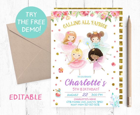 Fairies Invitation Fairies Invitations Fairies Birthday | Etsy