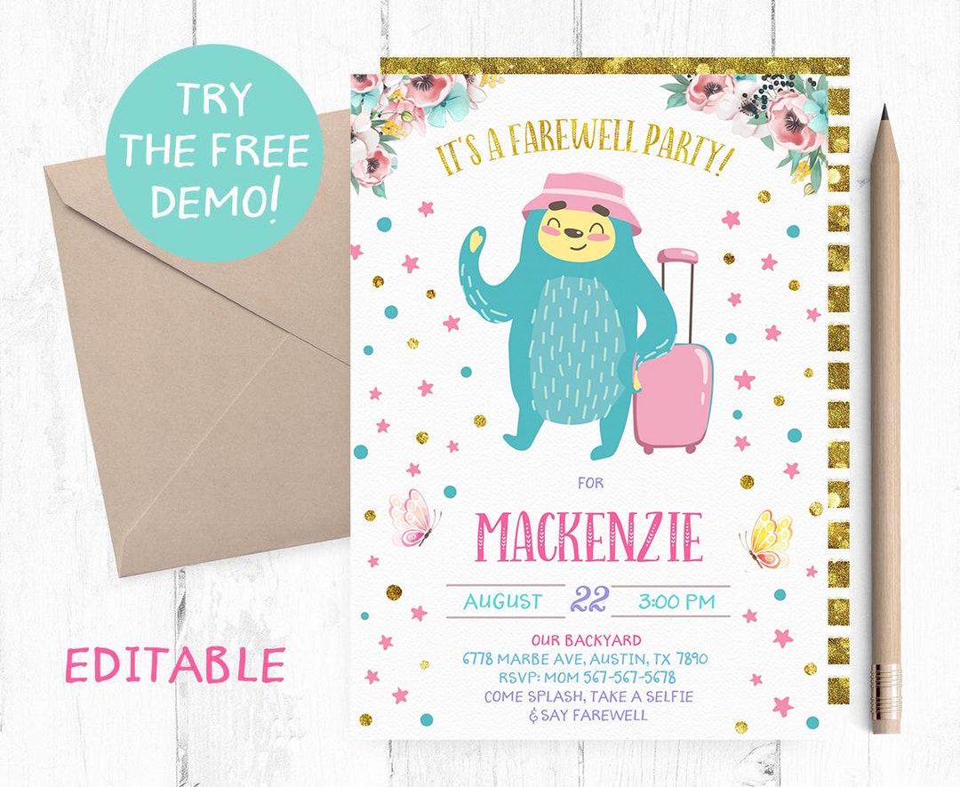 Editable Sloth Farewell Invitation, Farewell Party Invitation Instant ...