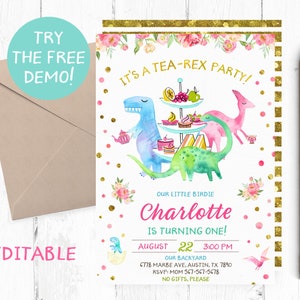 Tea Rex Birthday Invitation, Tea Rex Invitations, Tea Rex Birthday ...