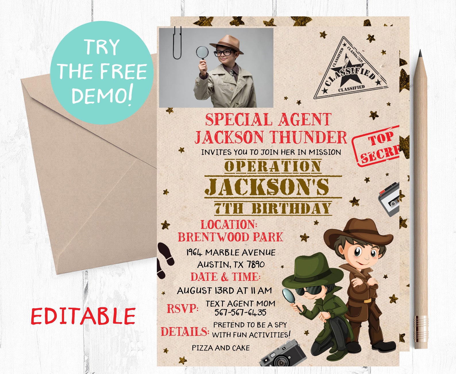 Detective Birthday Invitation Detective Invitation Spy | Etsy