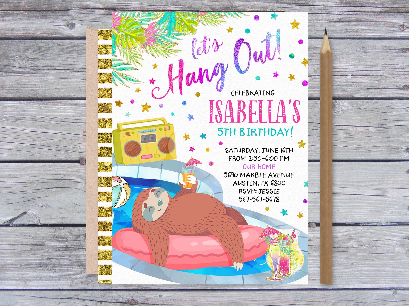 Editable Sloth Pool Party Template Sloth Pool Party | Etsy
