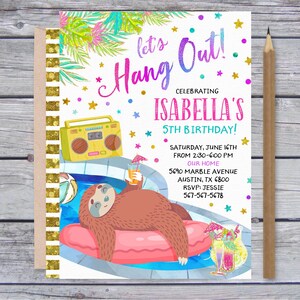 Editable Sloth Pool Party Template, Sloth Pool Party Invitation, Sloth ...