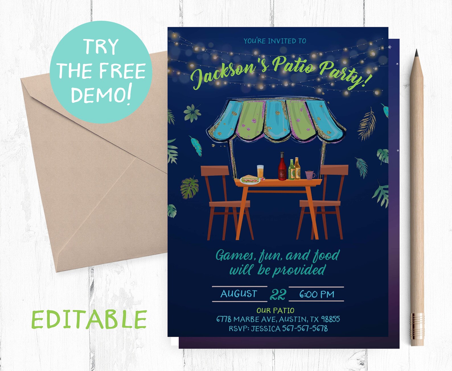 Editable Patio Invitation Backyard Patio Party Invitations - Etsy