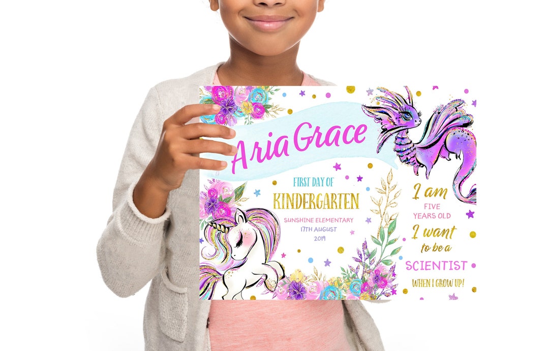 Magical Kindergarten Sign, First Day of Kindergarten Signs, Unicorn and ...