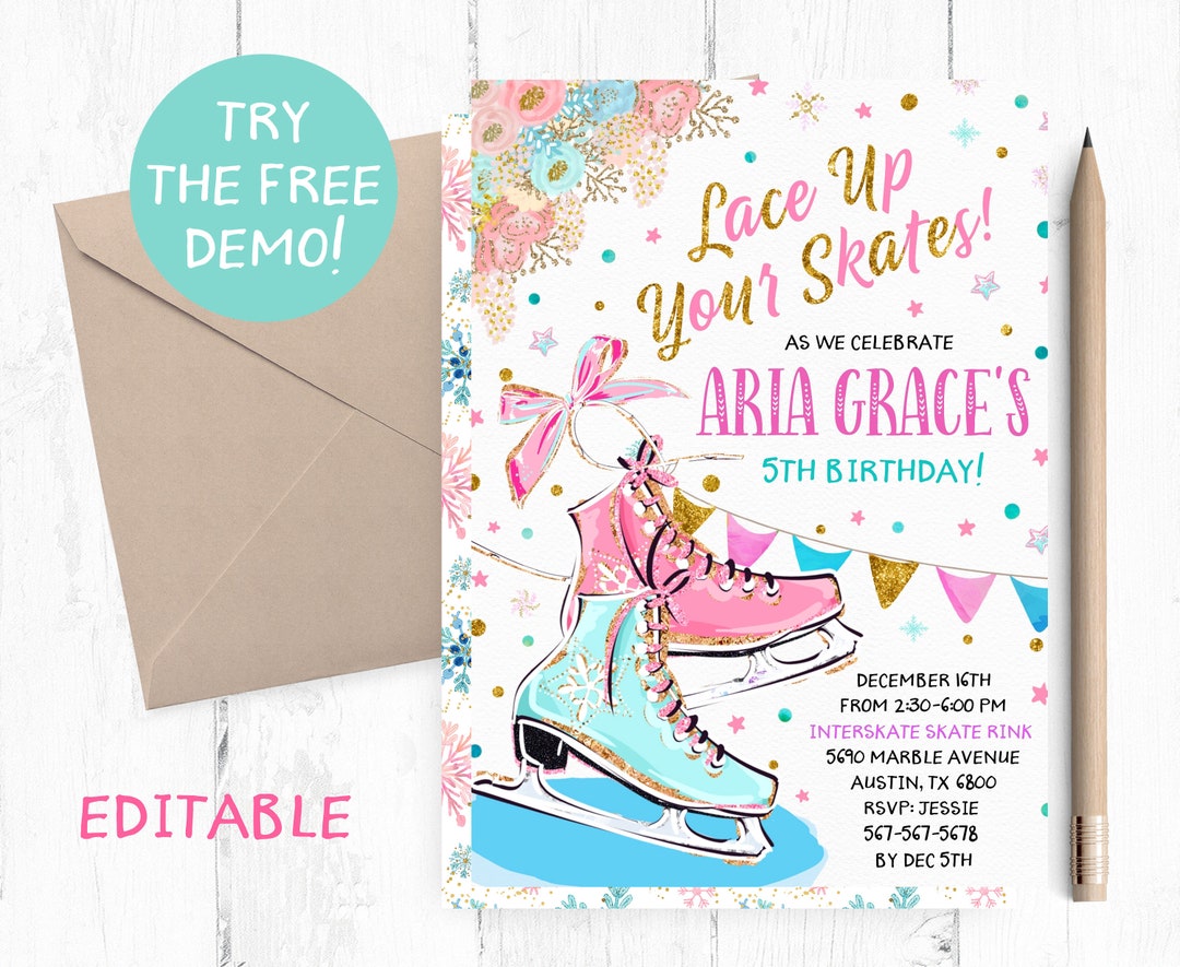 Editable Ice Skating Invitation, Ice Skates Birthday Party, Ice Skating ...