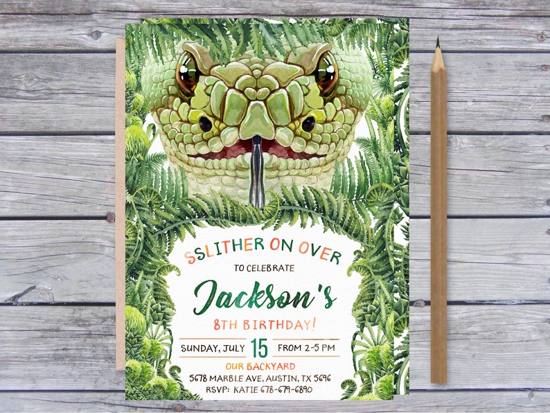 Snake Invitation Boy Boy Snake Birthday Party Snakes | Etsy