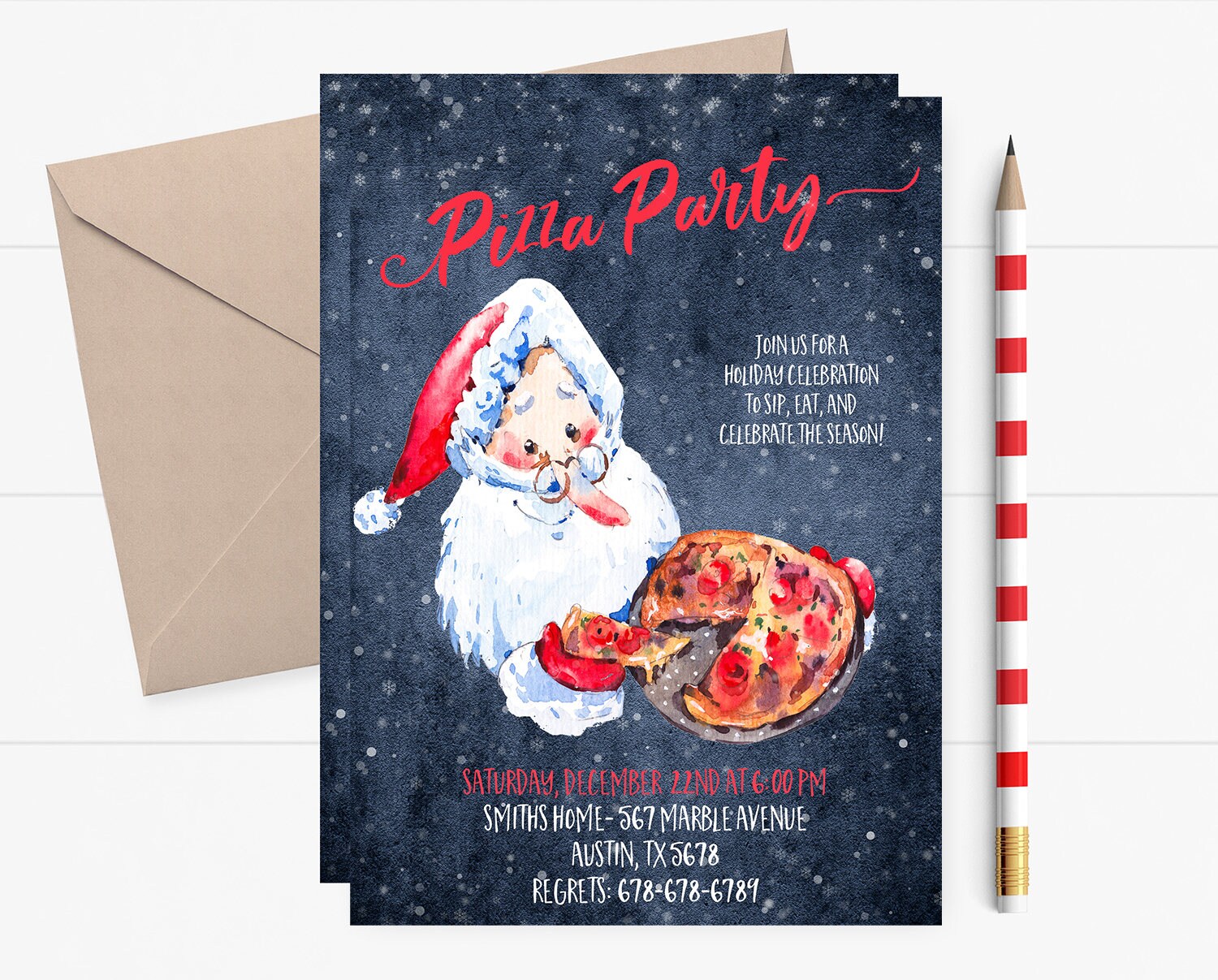 Pizza Christmas Party Invitations Pizza Holiday Party | Etsy