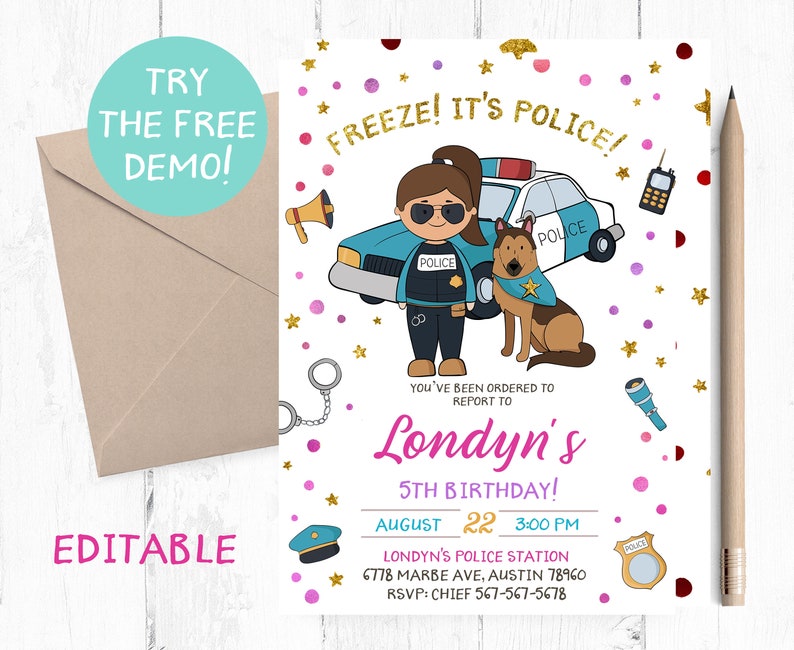 Police Birthday Invitation Police Birthday Party Invitation - Etsy