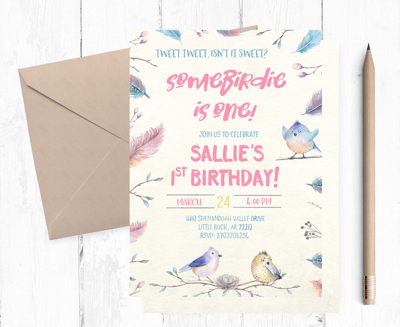 Spring Birthday Invitation Birds Invitations Birdies | Etsy