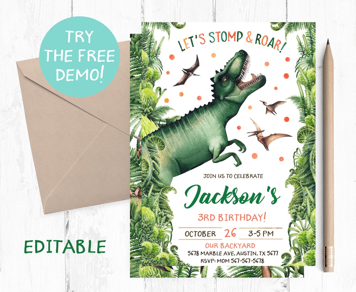 T-rex Birthday Invitation T-rex Invitations T-rex Dinosaur | Etsy