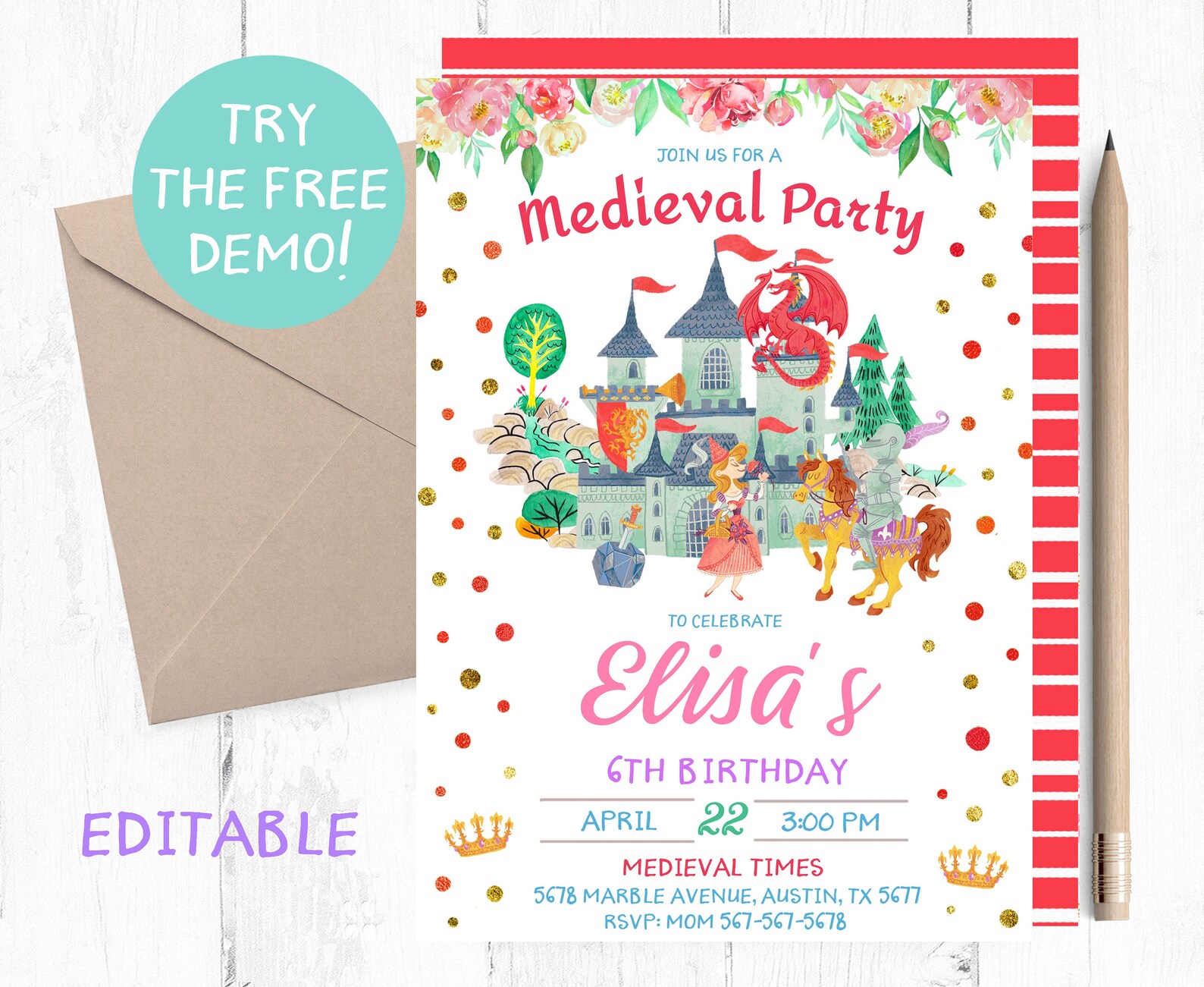Medieval Invitations, Medieval Birthday Party Invitation, Medieval ...