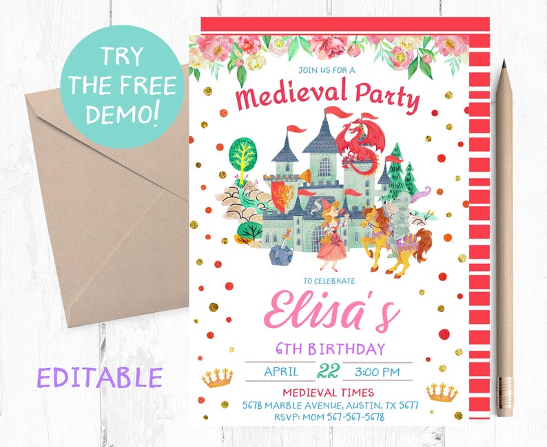 Medieval Invitations Medieval Birthday Party Invitation - Etsy