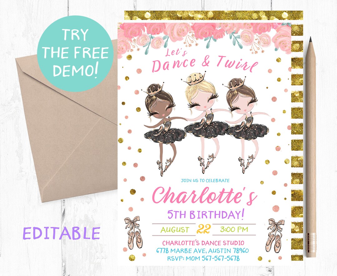 Ballet Birthday Party Invitation, Ballerina Birthday Invitations ...