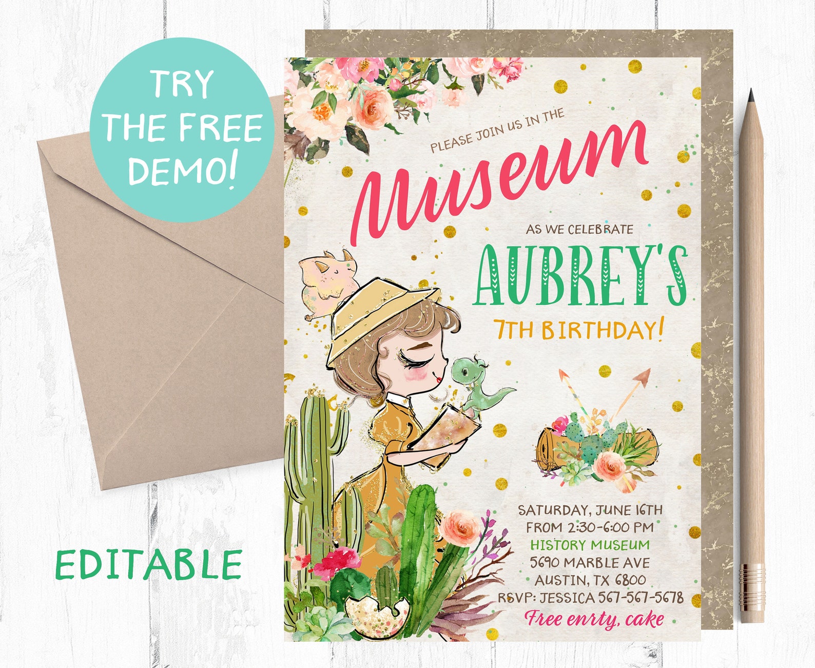 Natural History Museum Invitation Museum Invitations Girl - Etsy